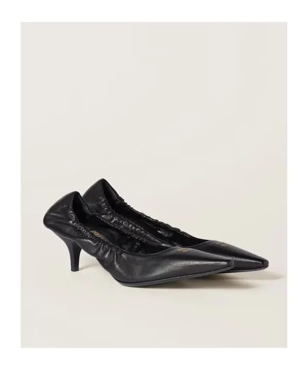 Miu Miu Nappa Leather Gathered Pumps - Black