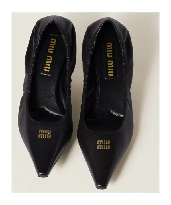 Miu Miu Nappa Leather Gathered Pumps - Black