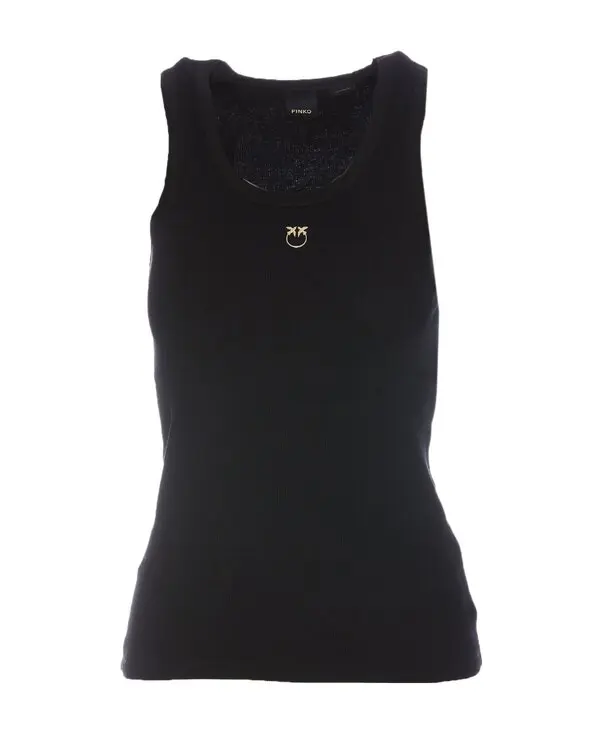 Pinko Ribbed Logo Plaque Tank Top - Black