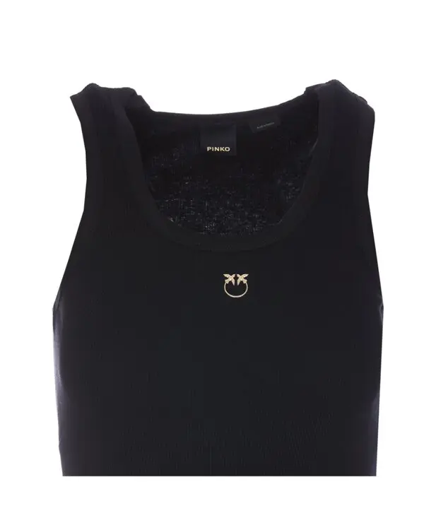 Pinko Ribbed Logo Plaque Tank Top - Black