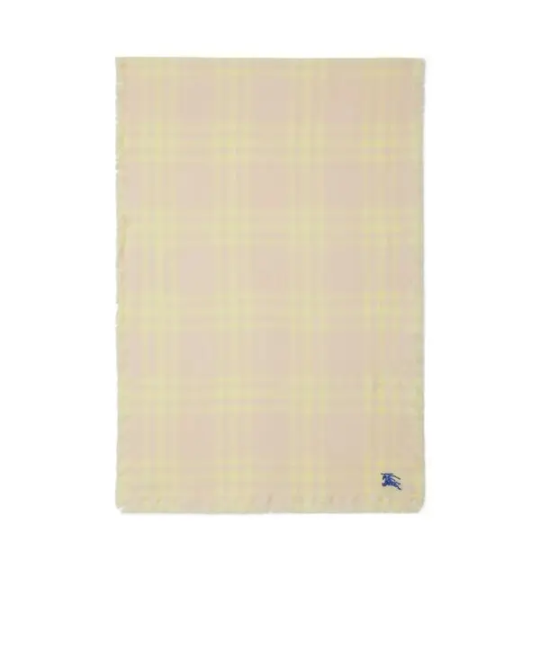 Burberry Checked Logo Embroidered Frayed-edge Scarf - Nude