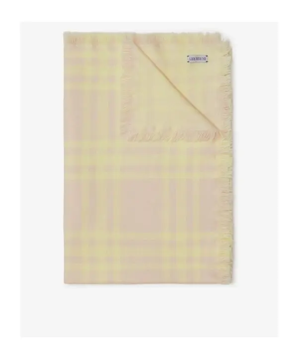 Burberry Checked Logo Embroidered Frayed-edge Scarf