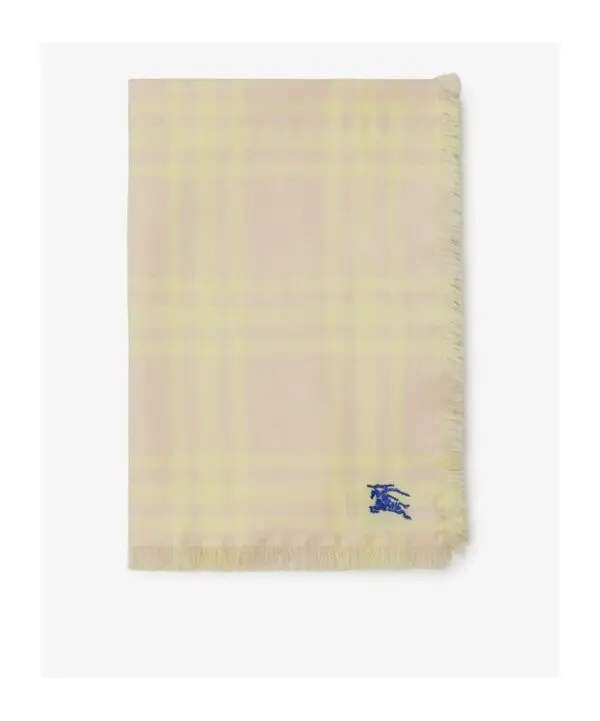 Burberry Checked Logo Embroidered Frayed-edge Scarf