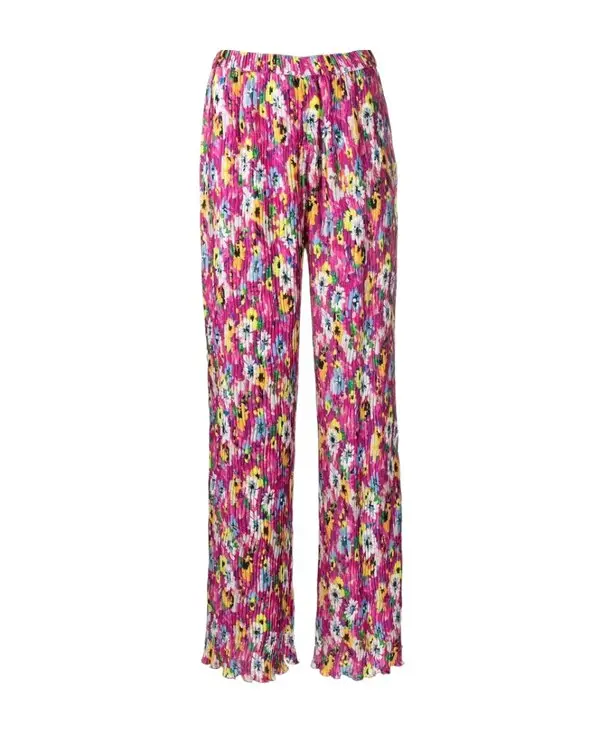 MSGM Floral Printed Pleated Wide-leg Trousers - Pink