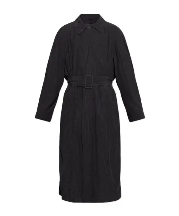 Balenciaga Checked Belted Coat - Black