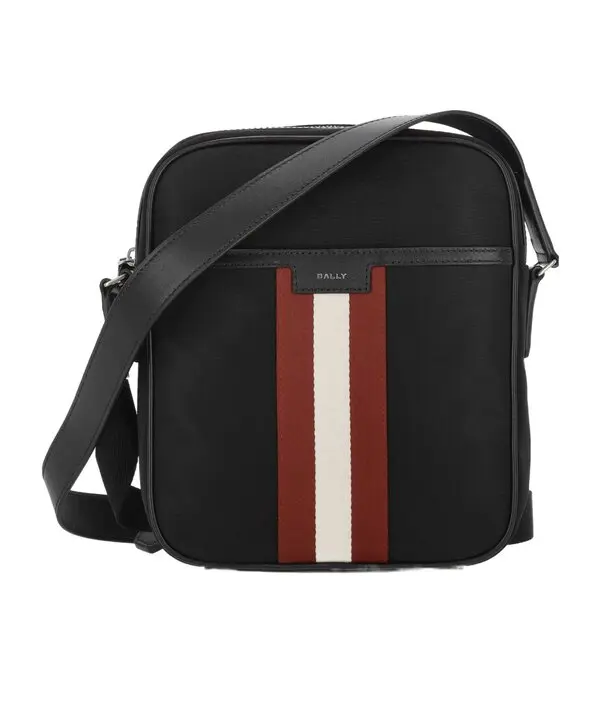 Bally Logo Printed Striped Messenger Bag - Black