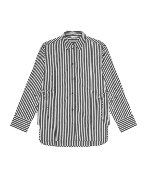 GANNI Striped Button-up Shirt With Adjustable Side Straps - Black