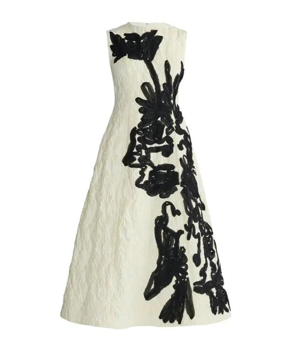 Erdem Embroidered Jacquard Flared Midi Dress