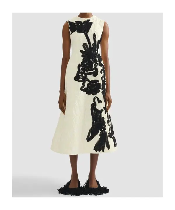 Erdem Embroidered Jacquard Flared Midi Dress