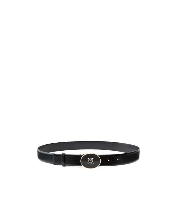 Pinko Logo Detailed Buckled Leather Belt - Black