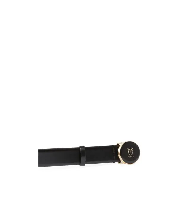Pinko Logo Detailed Buckled Leather Belt - Black
