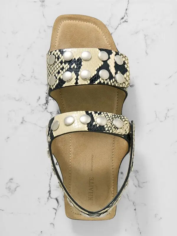 Khaite Square-toe Flat Sandals With Silver Studs
