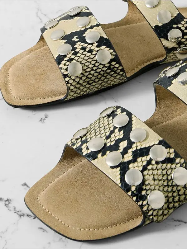Khaite Square-toe Flat Sandals With Silver Studs