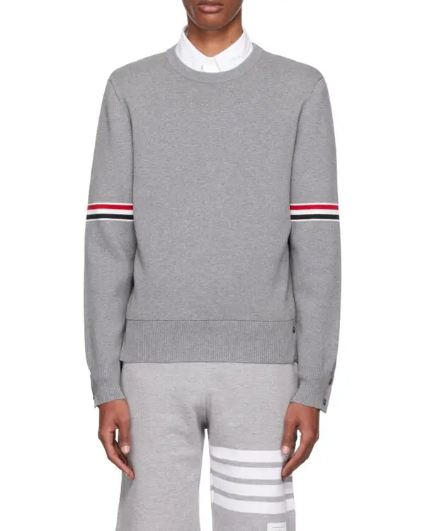 Thom Browne Milano Stitch Crew Neck Knitted Sweater - Light Gray