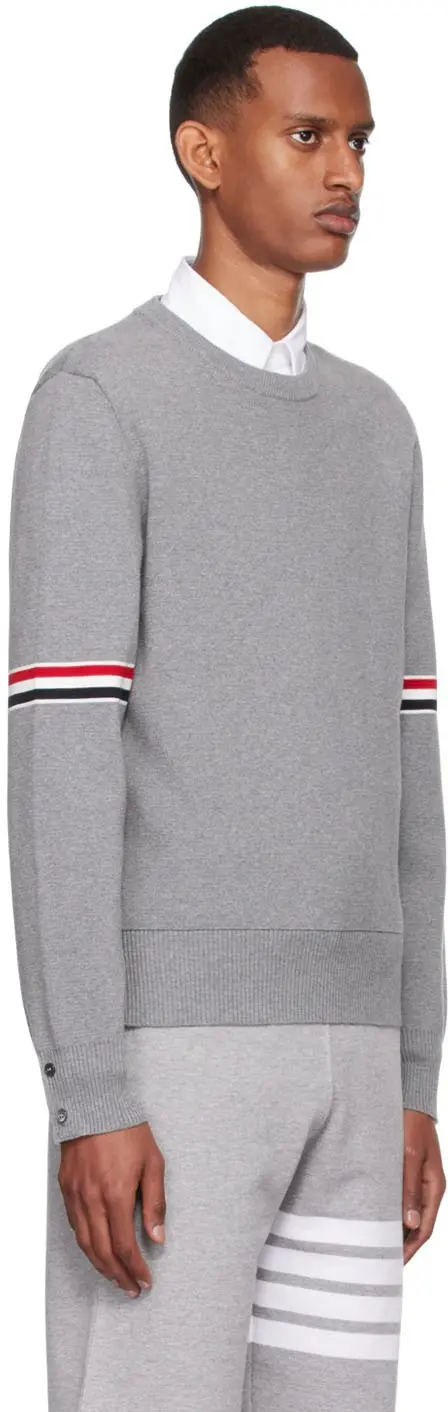 Thom Browne Milano Stitch Crew Neck Knitted Sweater - Light Gray