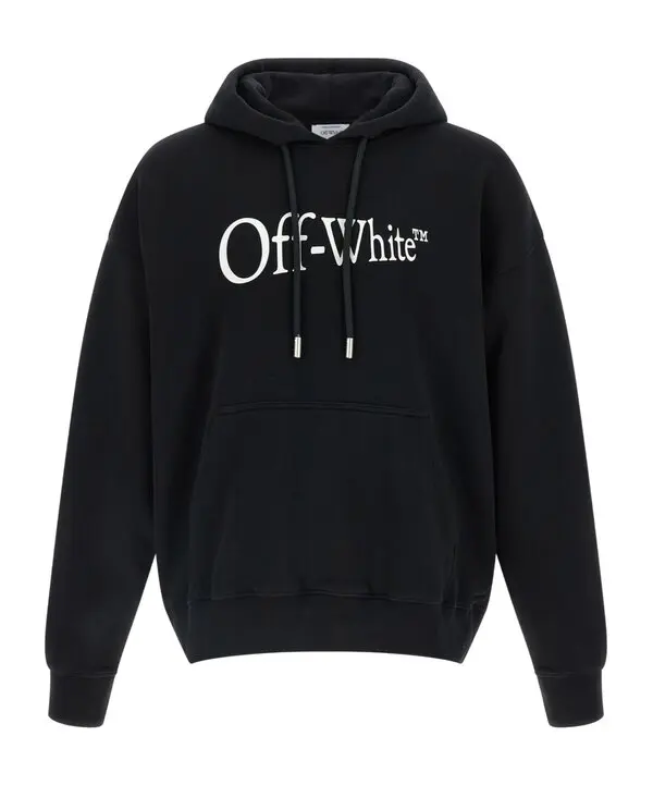Off-White Logo Printed Drawstring Hoodie - Black