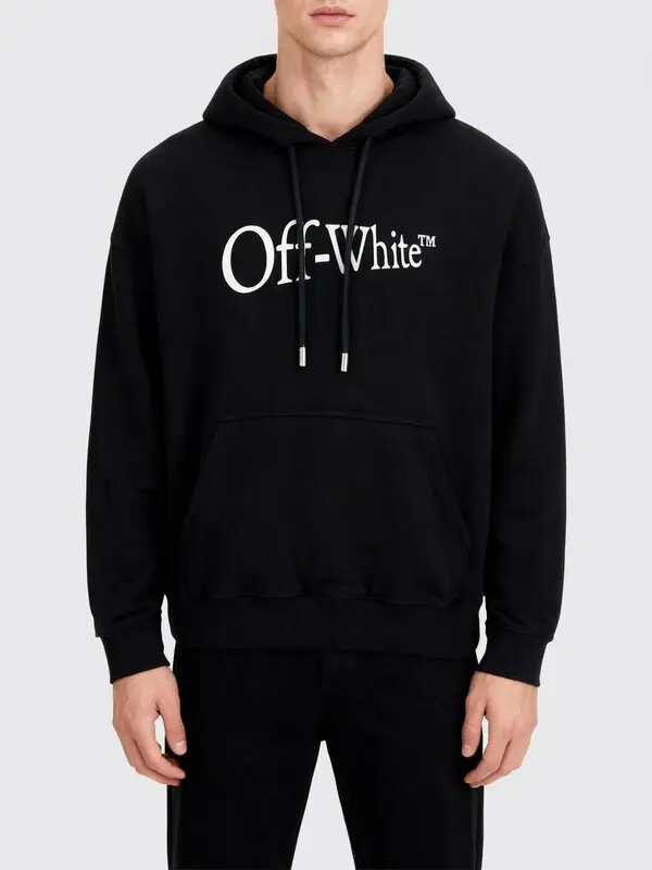 Off-White Logo Printed Drawstring Hoodie - Black