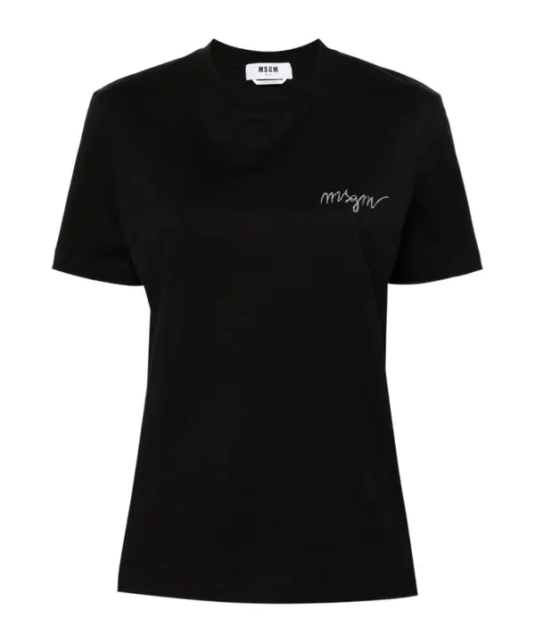 MSGM Logo Embroidered Crewneck T-shirt - Black