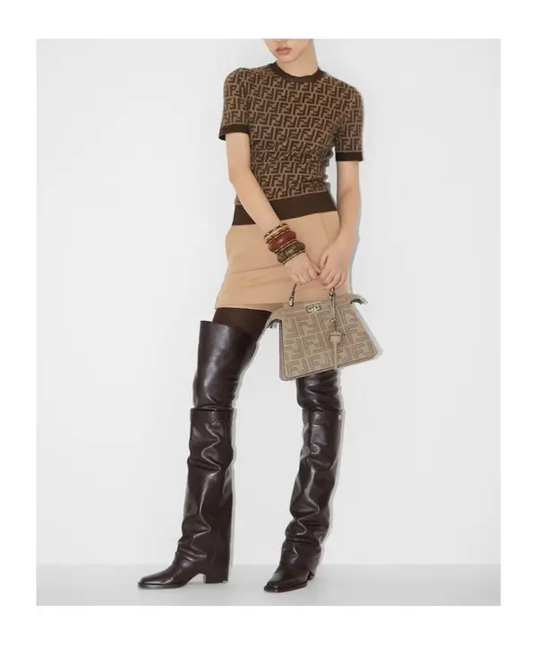 Fendi Ff Jacquard Short Sleeve Crewneck Jumper - Brown