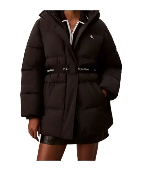 Calvin Klein Logo Belt Hooded Puffer Jacket - Black