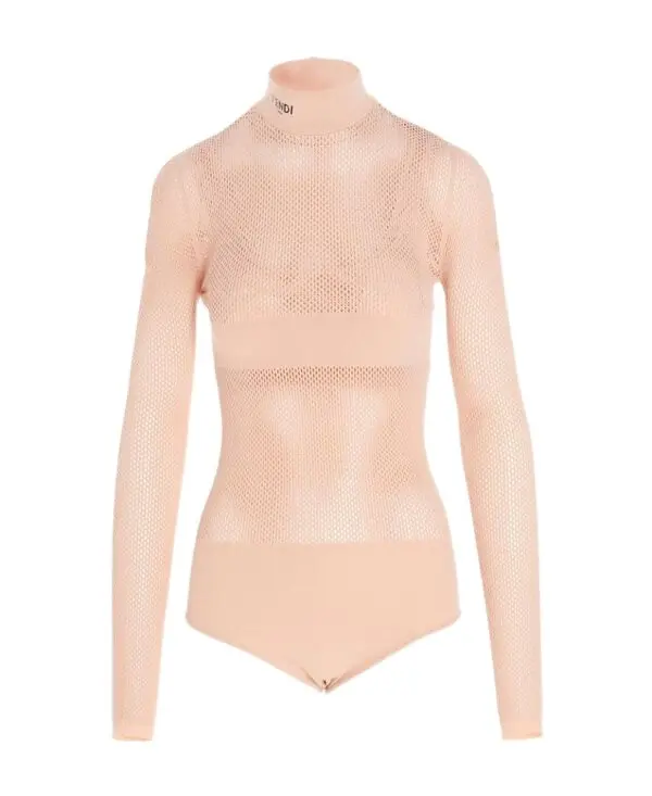 Fendi Layered Effect Mesh Bodysuit - Nude