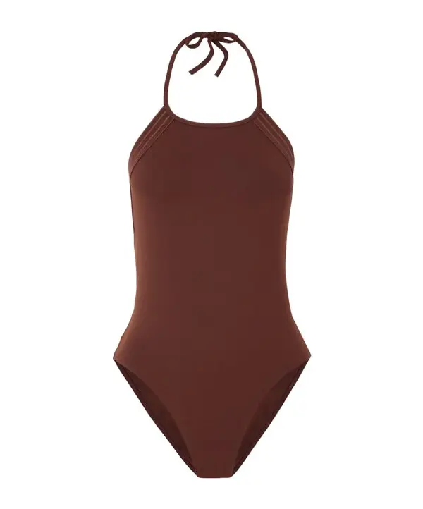 ERES Numéro Halterneck Swimsuit With Metallic Stripes - Brown