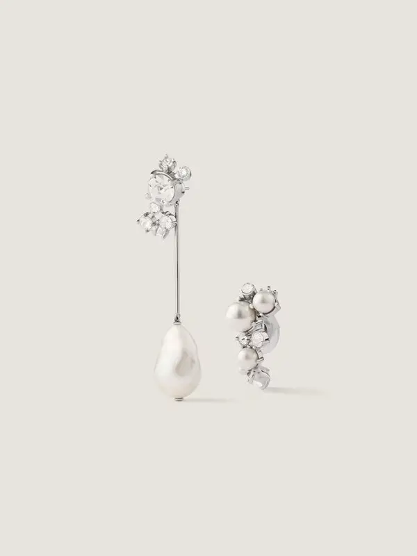 Givenchy Embellished Asymmetric Earrings With Crystals And Pearls - White/silver