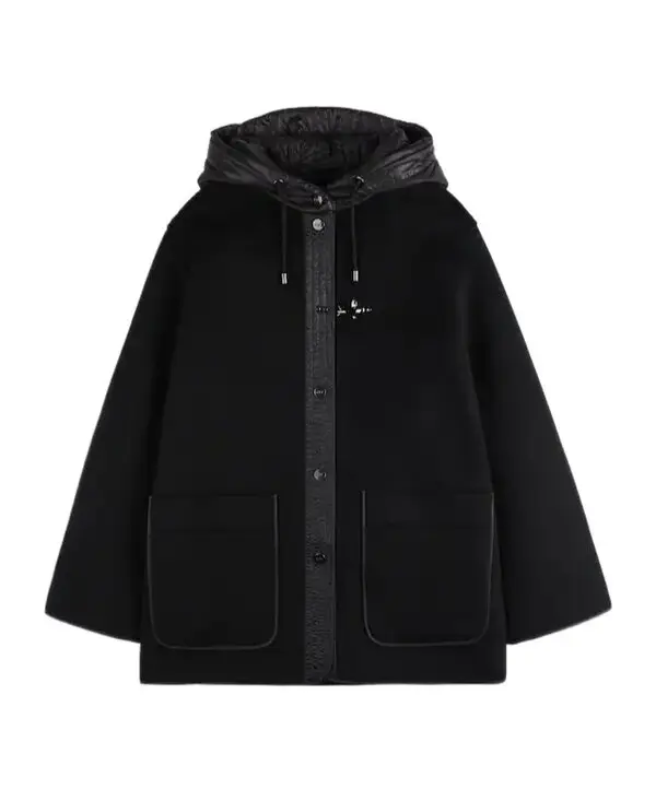 FAY Hooded Wool-cashmere Pea Coat - Black