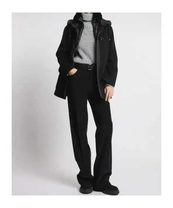 FAY Hooded Wool-cashmere Pea Coat With Quilted Nylon Detailing - Black