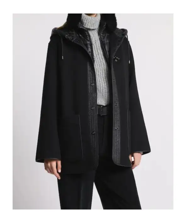 FAY Hooded Wool-cashmere Pea Coat With Quilted Nylon Detailing - Black