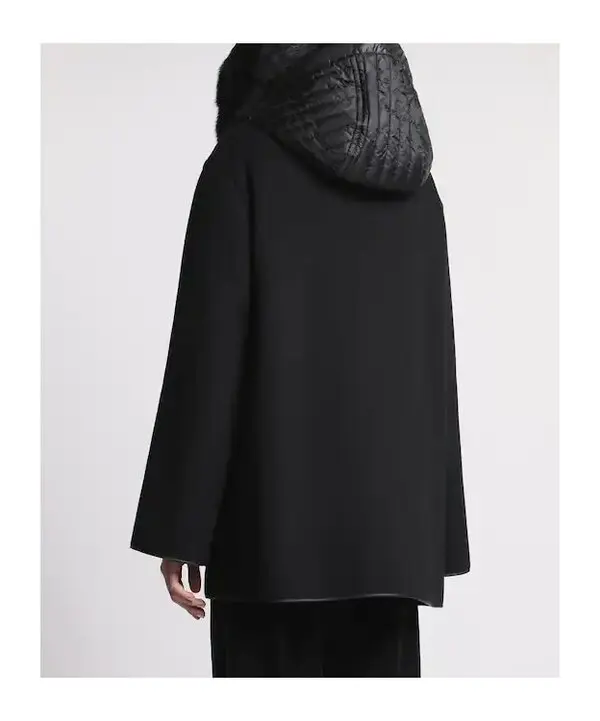 FAY Hooded Wool-cashmere Pea Coat With Quilted Nylon Detailing - Black