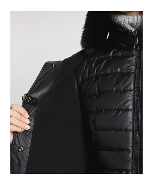 FAY Hooded Wool-cashmere Pea Coat With Quilted Nylon Detailing - Black