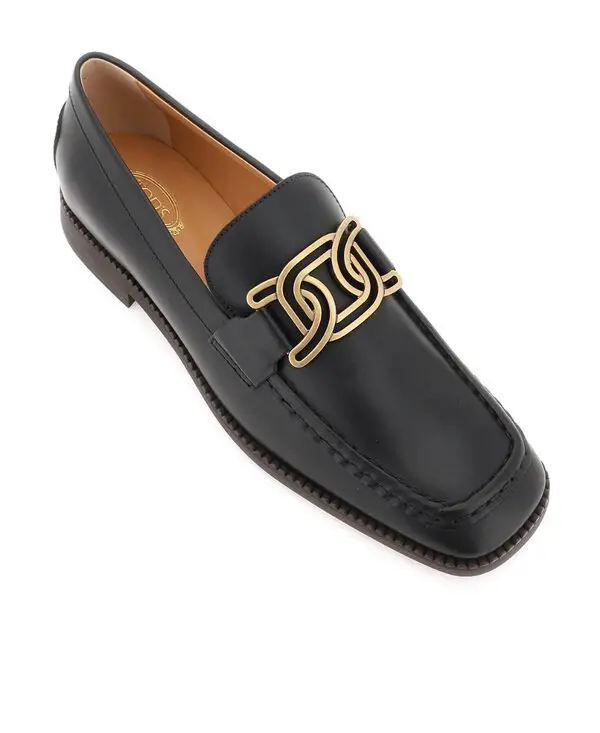 TOD'S Logo Plaque Leather Loafers
