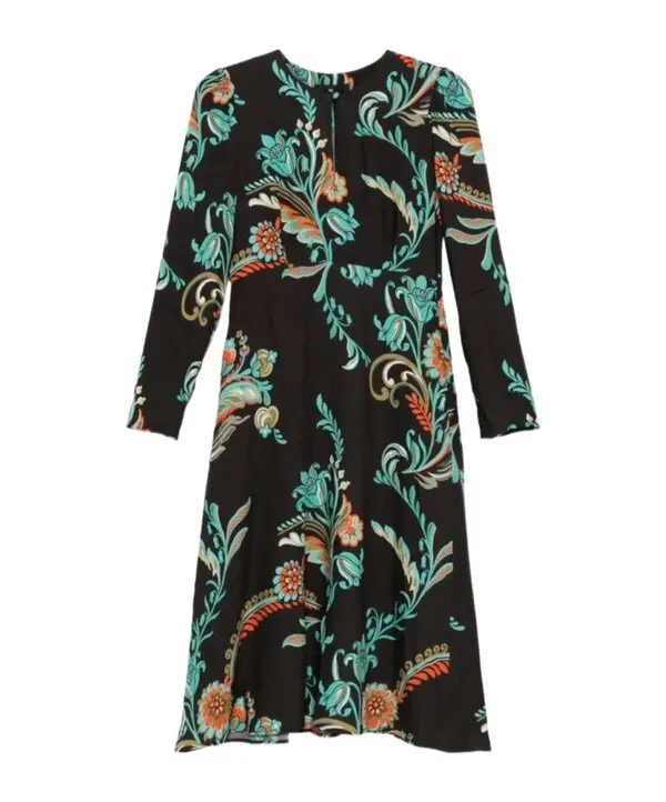 Etro Floral Print Keyhole Neck Midi Dress