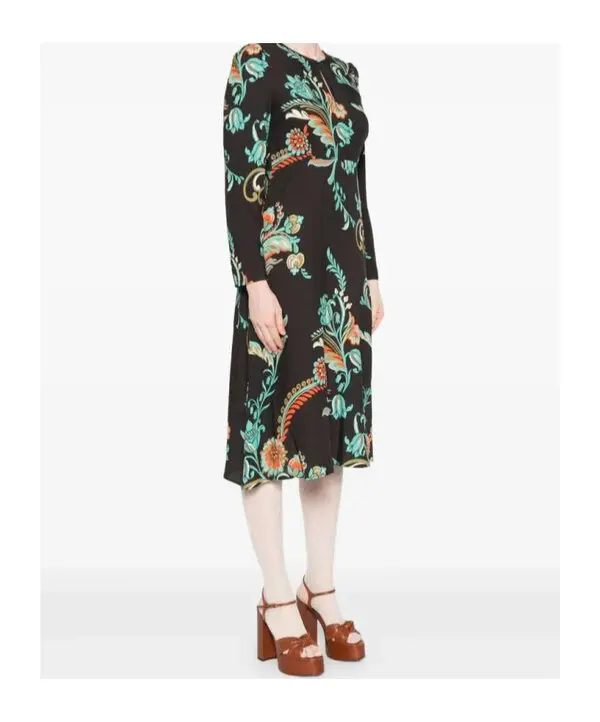 Etro Floral Print Keyhole Neck Midi Dress