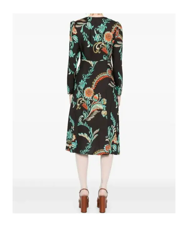Etro Floral Print Keyhole Neck Midi Dress