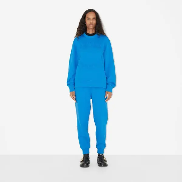 Burberry Embroidered-letter Motif Cotton Track Pants - Blue