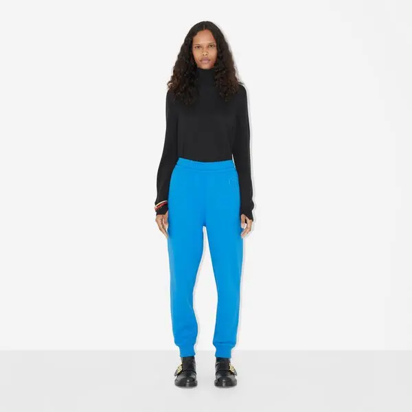 Burberry Embroidered-letter Motif Cotton Track Pants - Blue