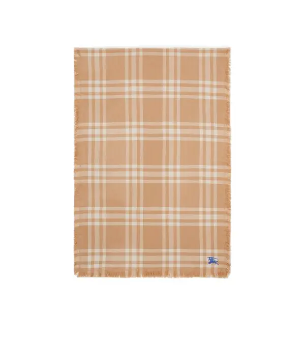 Burberry Logo Embroidered Check-pattern Frayed-edge Scarf - Nude