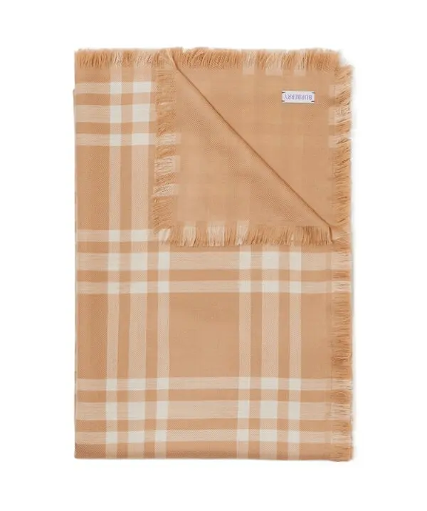 Burberry Logo Embroidered Check-pattern Frayed-edge Scarf
