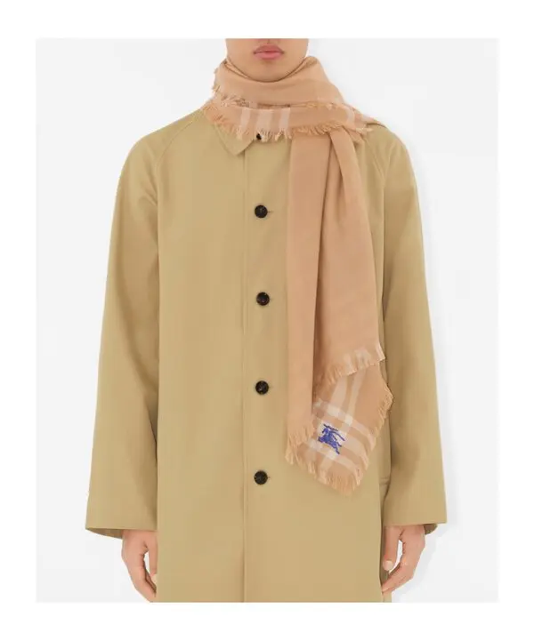 Burberry Logo Embroidered Check-pattern Frayed-edge Scarf
