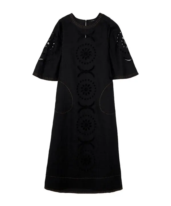 Vita Kin Mia Broderie Anglaise Linen Midi Dress - Black