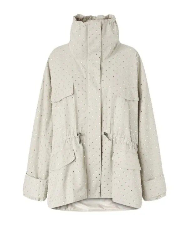 Pinko Crystal-embellished High-neck Coat - White