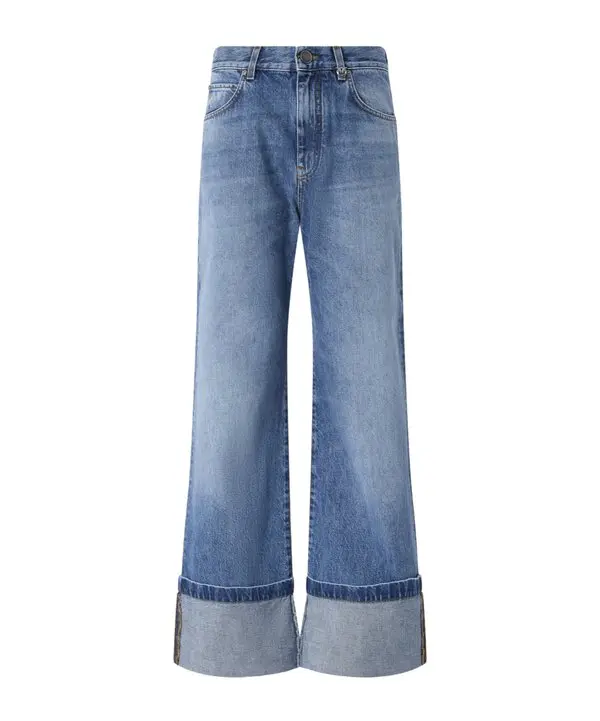 Pinko Wide Leg Jeans With Rolled Hem