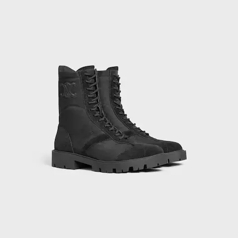 Celine Margaret Boots In Nylon And Suede Calfskin