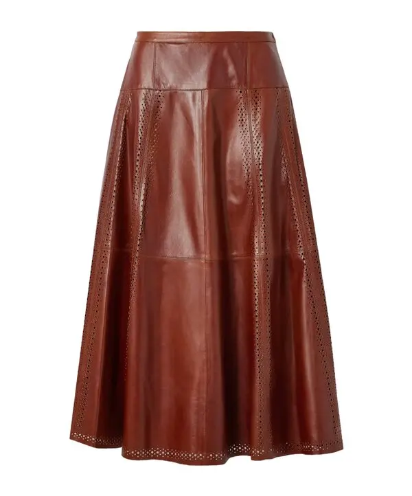 Ulla Johnson Aninda" Patchwork Perforated Leather Midi Skirt
