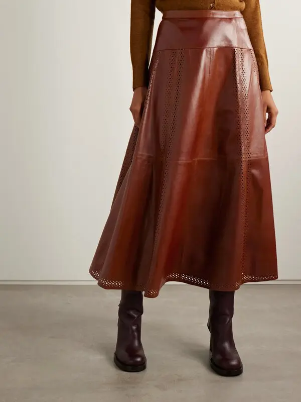 Ulla Johnson Aninda" Patchwork Perforated Leather Midi Skirt