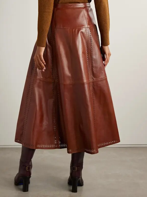Ulla Johnson Aninda" Patchwork Perforated Leather Midi Skirt