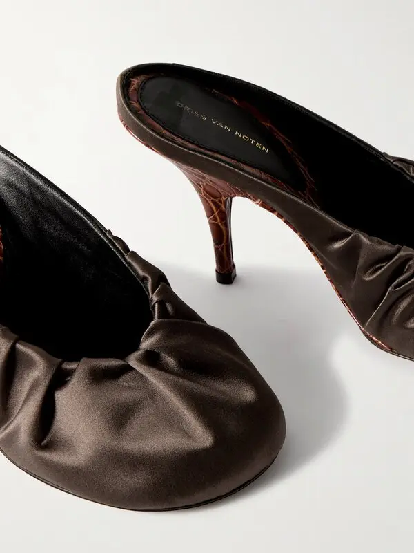 Dries Van Noten Ruched Satin Slingback Mules