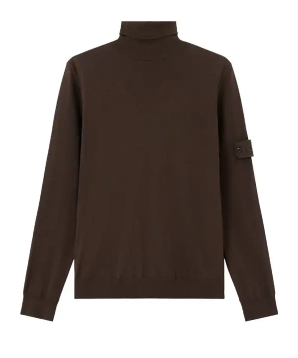 Stone Island Logo Patch Roll-neck Jumper - Dark Brown